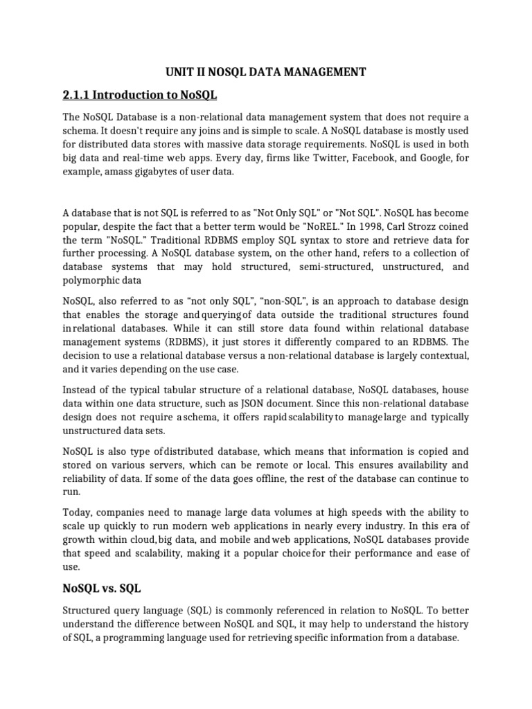 Unit II Nosql Data Management (1) | PDF | No Sql | Databases