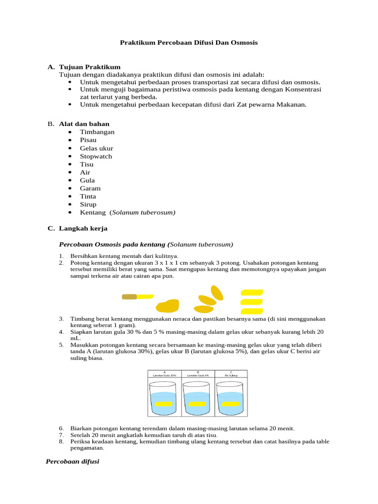 Praktikum Percobaan Difusi Dan Osmosis | PDF