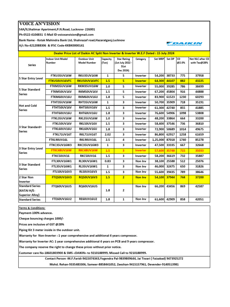 Daikin Price List July'24 VNV1. | PDF | Information And Communications ...