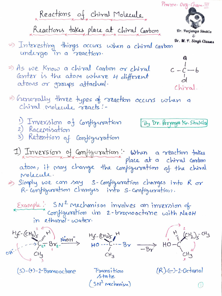 Reactions of Chiral Molecules, Inversion, Retention, Racemisation | PDF ...
