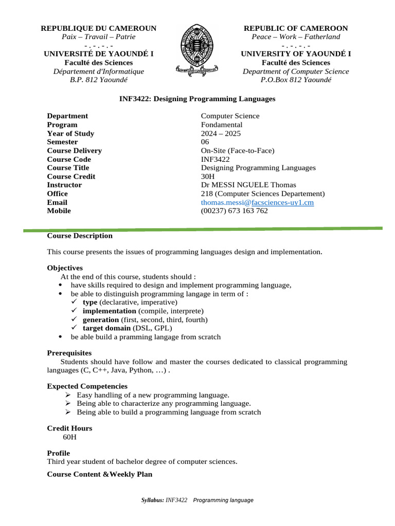 Syllabus INF3422 Programming Languages (2023-2024) | PDF | Programming Language | Computer ...