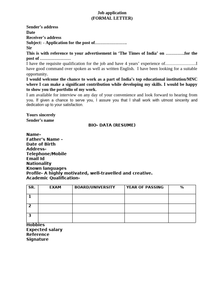 Job Application, Class - 12 | PDF | Human Communication