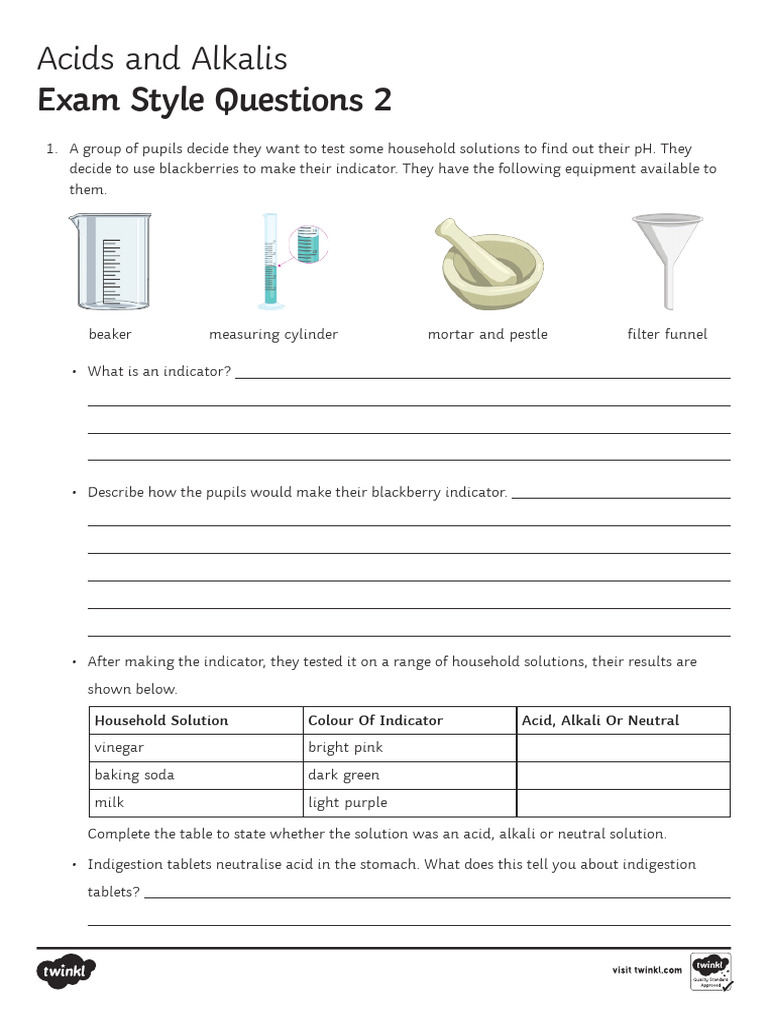 Acids and Alkalis Exam Style Questions 2 | PDF | Chemistry | Analytical Chemistry