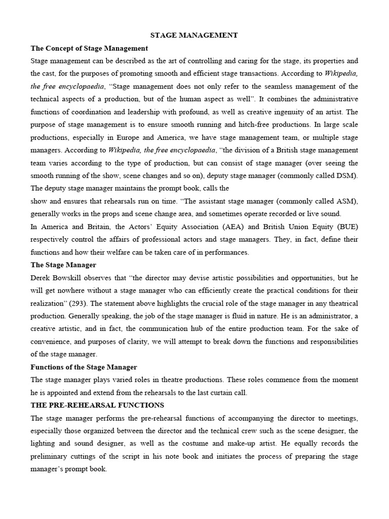 STAGE MANAGEMENT file dienlaodnofnthe rescor | PDF