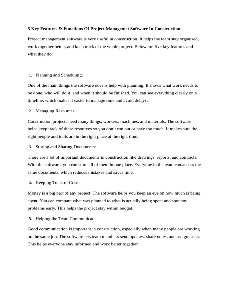 5 Key Features Project Management | PDF