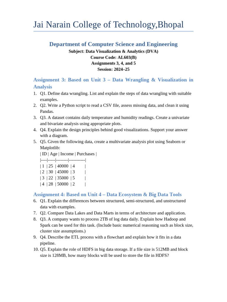 DVA - Assignments - 3,4,5 AL603B - 2024-25 | PDF | Apache Hadoop | Data