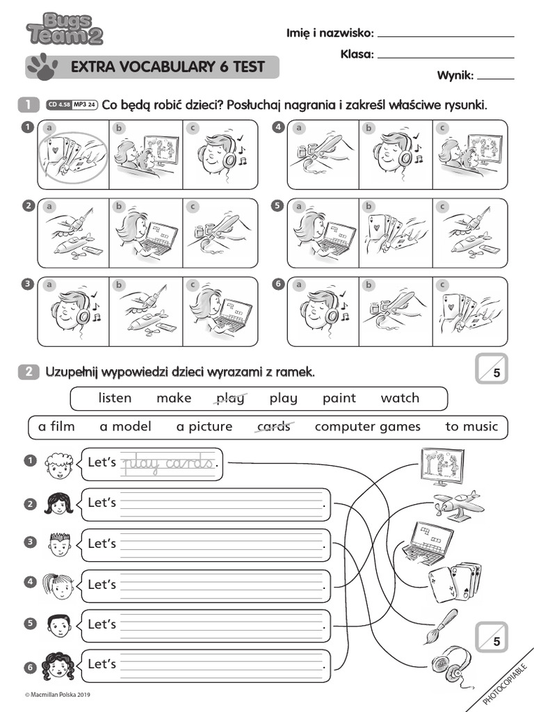 Bugs Team 2 Tests Extra Vocabulary Unit 6 | PDF