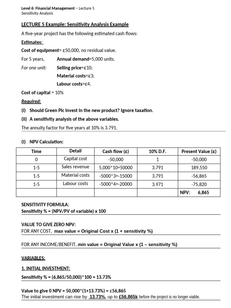 Lecture 5 - Sensitivity Analysis Lecture Example | PDF | Net Present ...