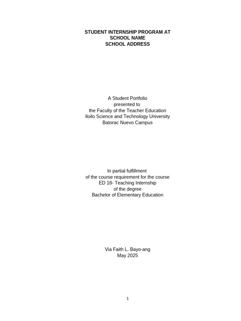 Teaching Internship Portfolio | PDF | Teachers | Learning