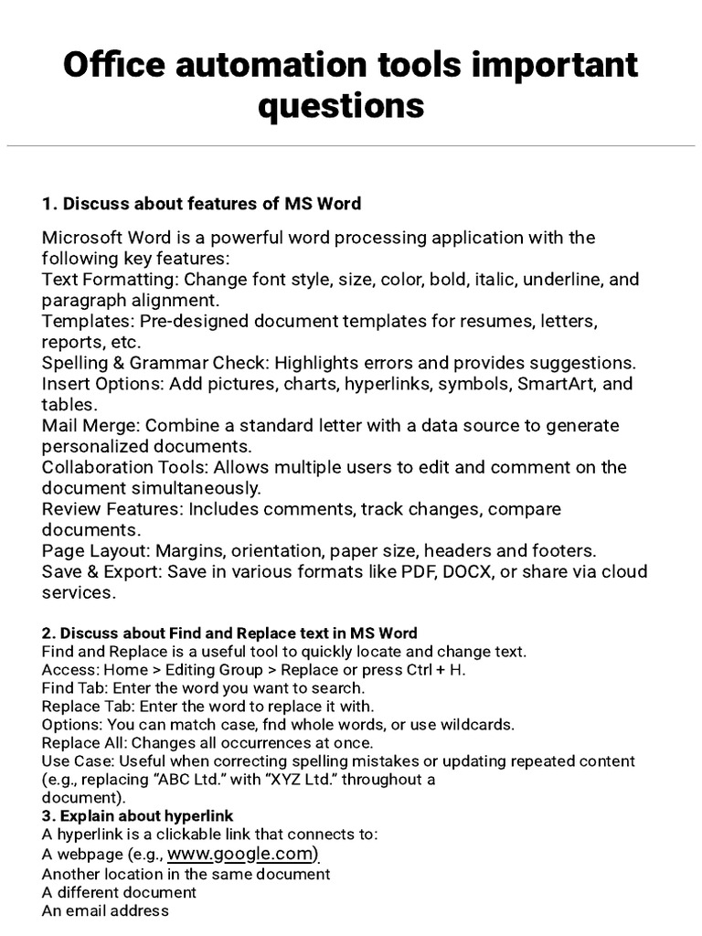 OAT important questions (1) | PDF | Microsoft Word | Microsoft Excel