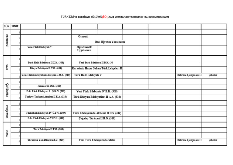 Son-TDE 2024-2025 Bahar Lisans Ders Programı İ.Ö. | PDF