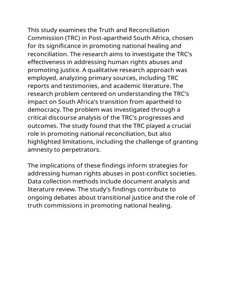 TRC and Reconciliation Study | PDF