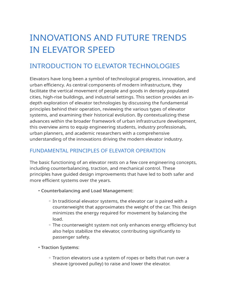 Innovations and Future Trends in Elevator Speed | PDF | Elevator | Belt (Mechanical)