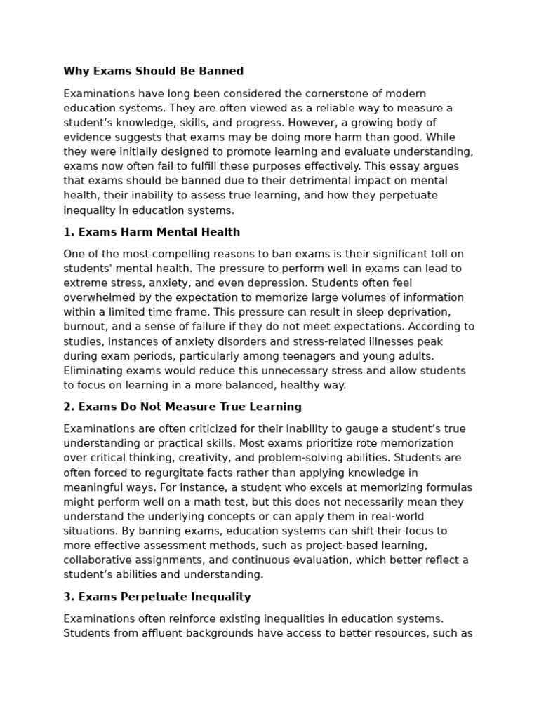 Why Exams Should Be Banned | PDF | Educational Assessment | Learning