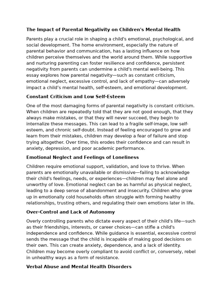 The Impact of Parental Negativity On Children | PDF | Self Esteem ...