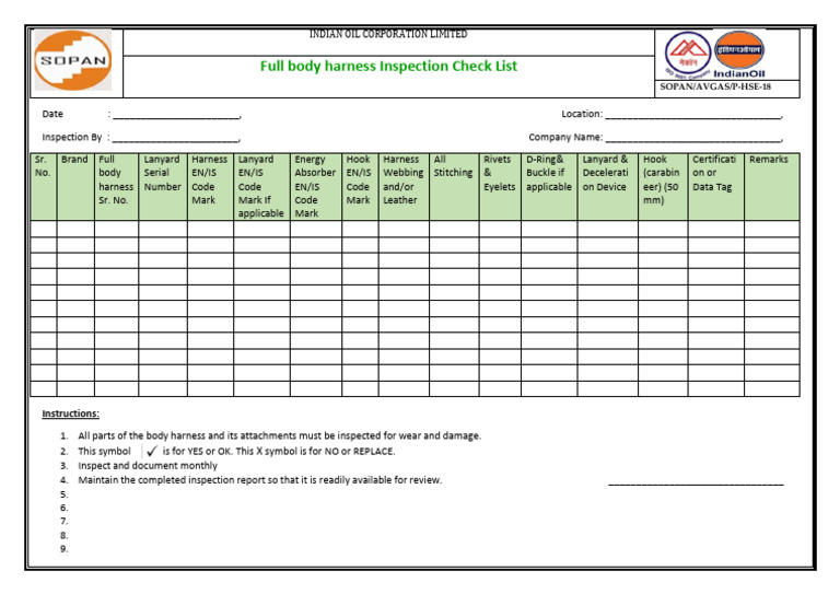 Full Body Harness Inspection Checklist | PDF