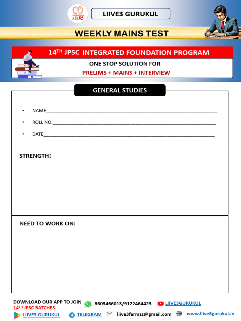Weekly Test Mains Answer Sheet | PDF