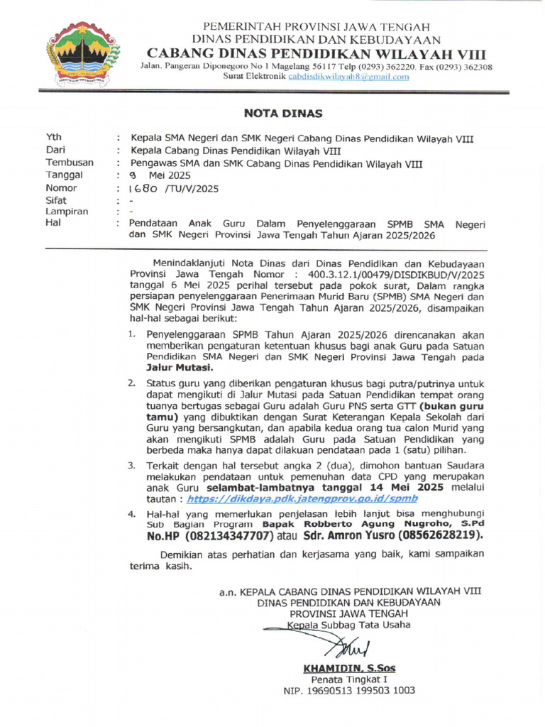 Nota Dinas Anak Guru | PDF