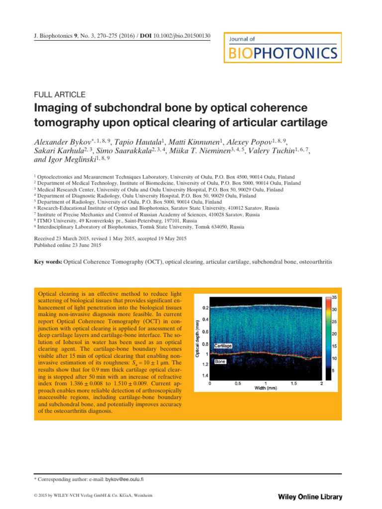 Bykov Et Al - 2016 - Imaging of Subchondral Bone by Optical Coherence Tomography Upon Optical ...