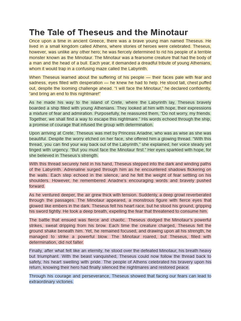 Guided Reding Text: The Tale of Theseus and The Minotaur For Boxing Up ...