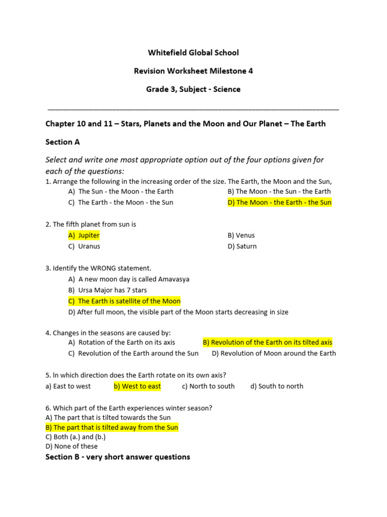Grade 3 Science Revision: Earth & Space | PDF | Planets | Night