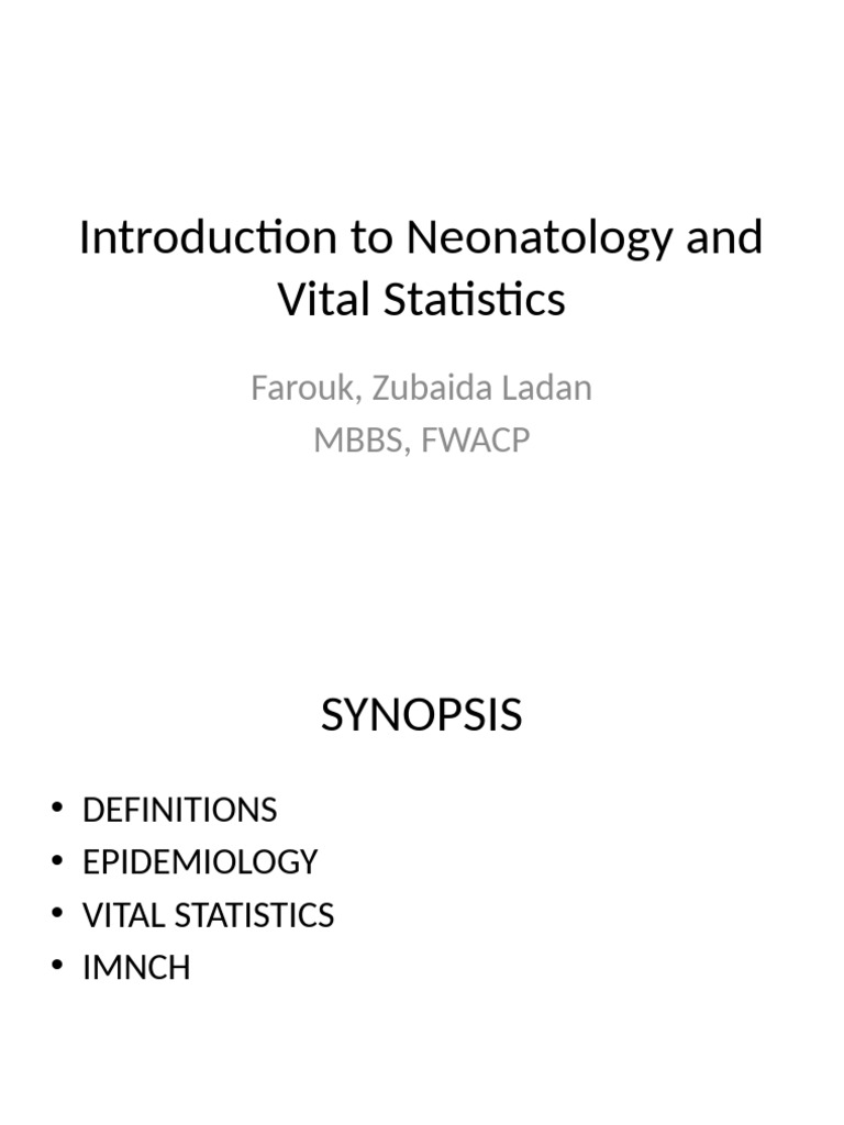 Introduction To Neonatology and Vital Statistics | PDF