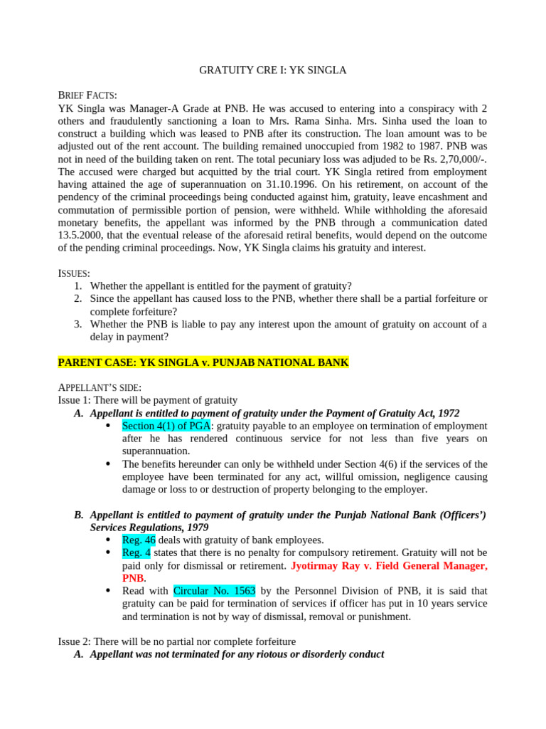 Notes On Gratuity CRE - YK Singla | PDF | Burden Of Proof (Law) | Acquittal
