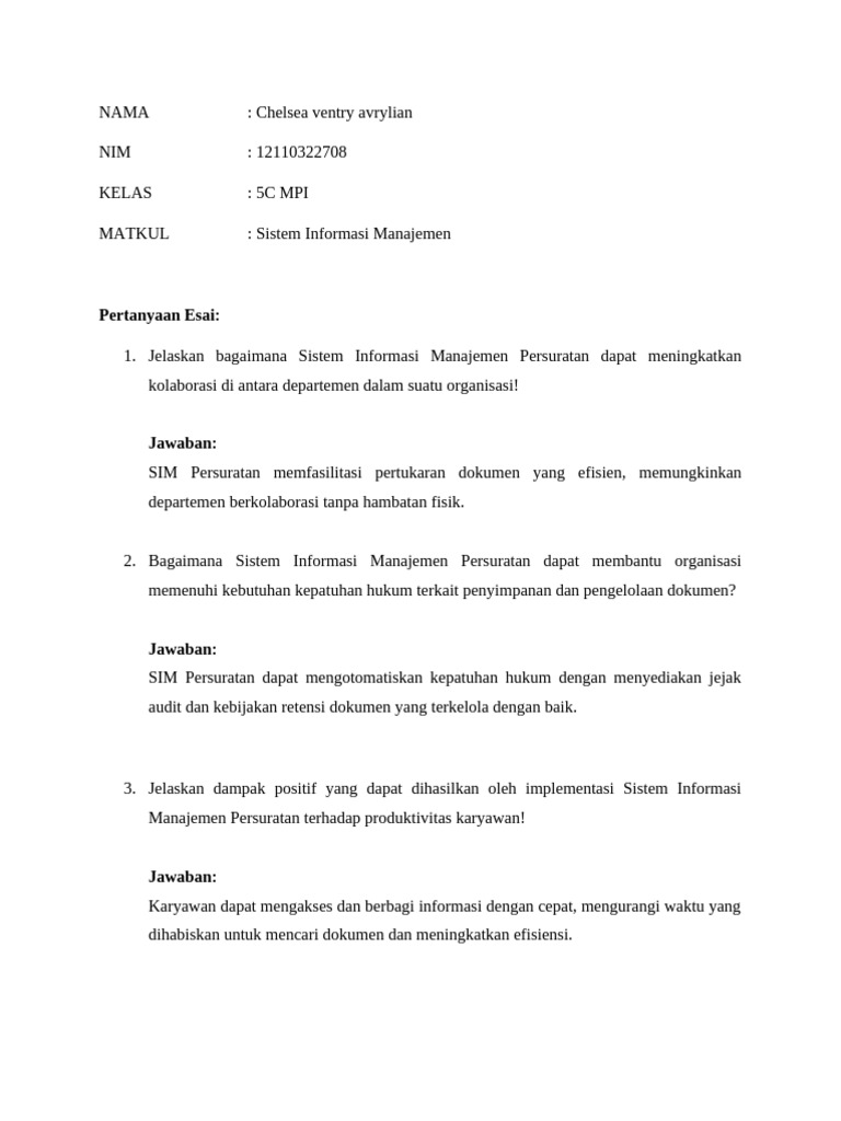 Chelsea Ventry Pertanyaan SIM | PDF
