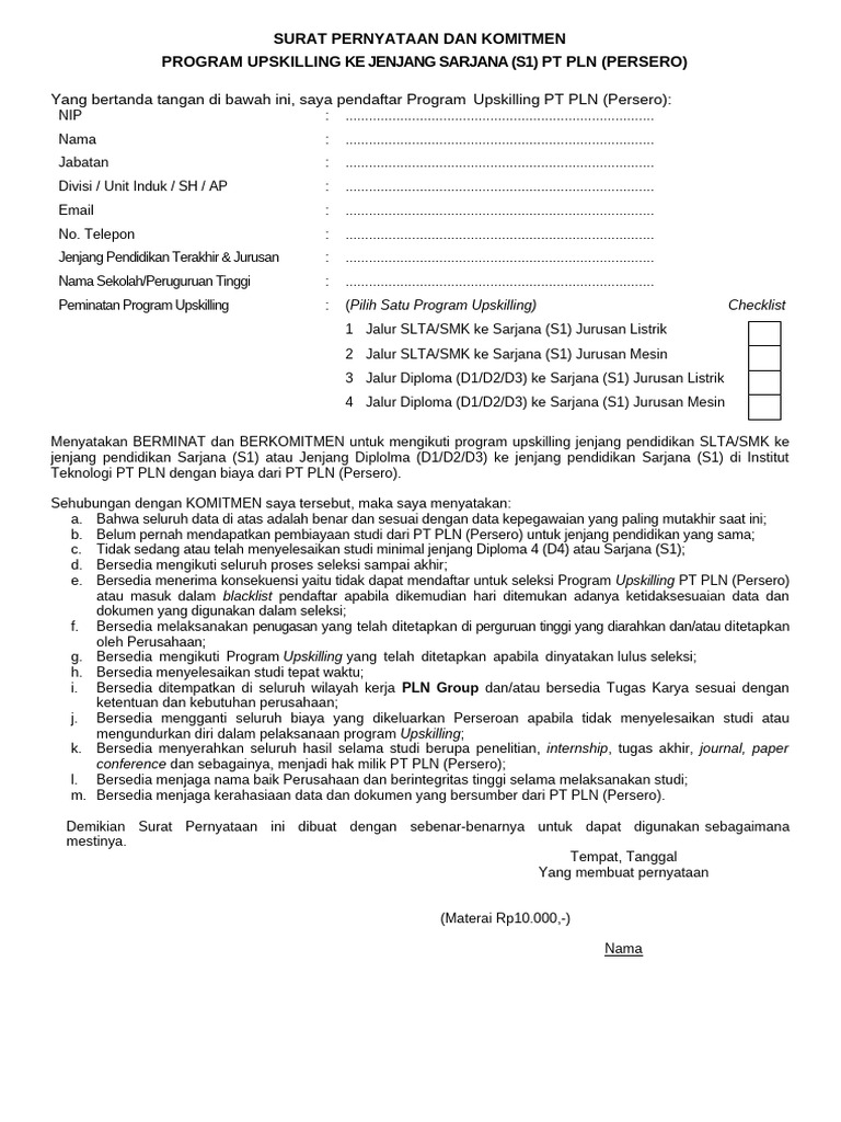 2025-Form Komitmen Upskilling | PDF