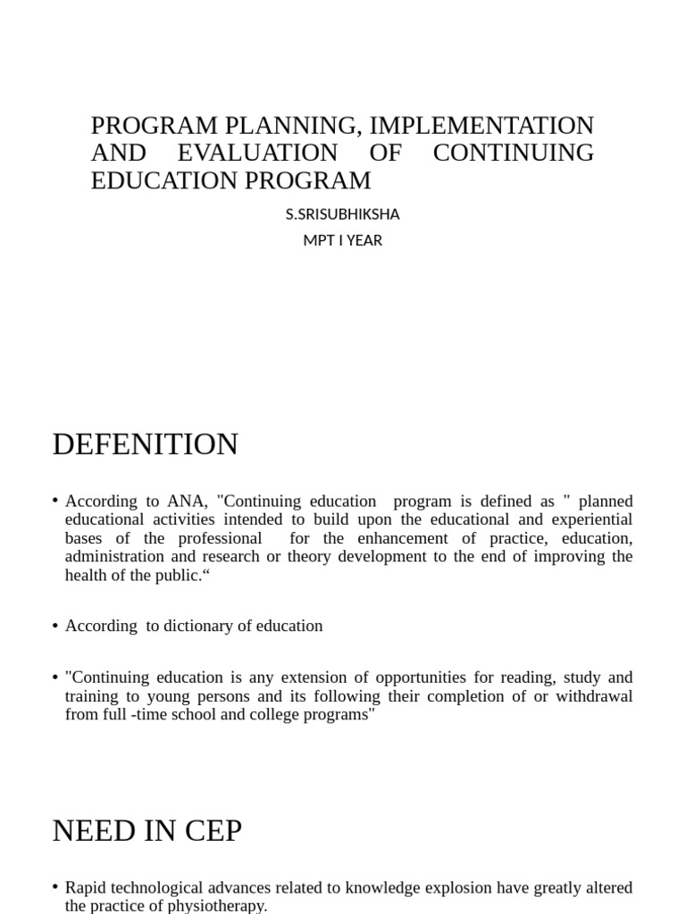Program Planning, Implementation and Evaluation of Continuing | PDF | Physical Therapy | Cognition