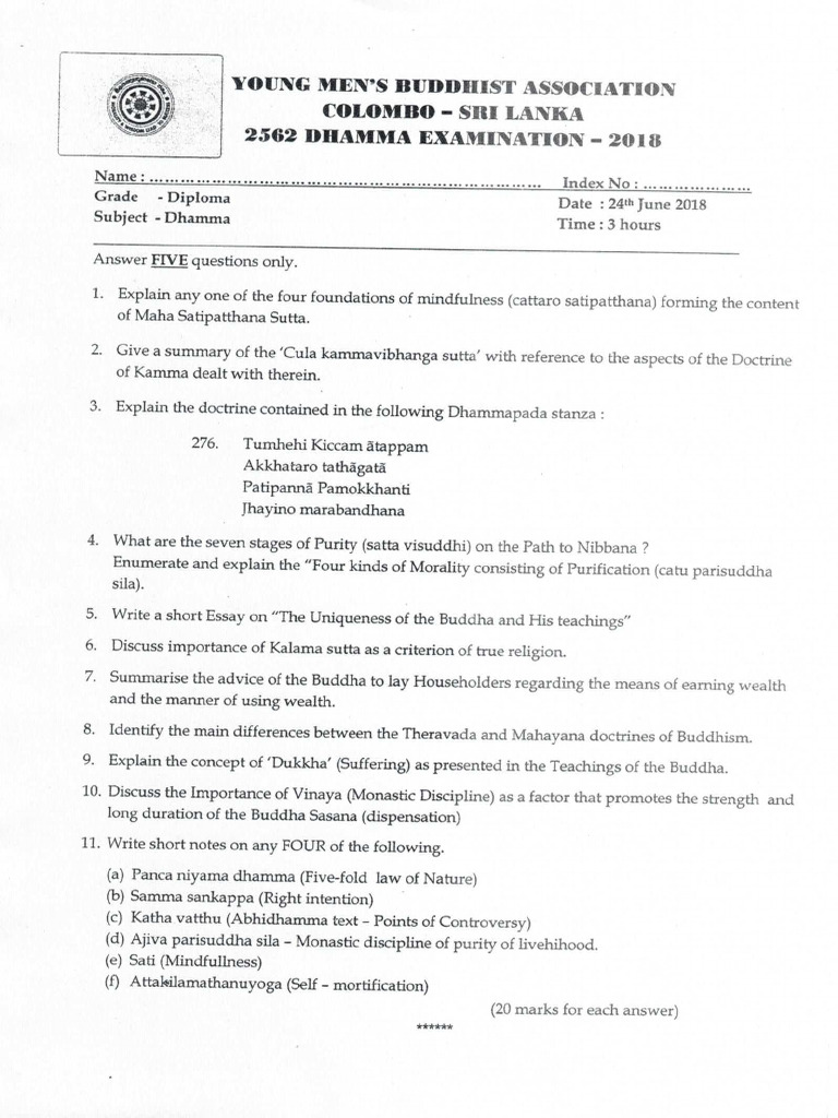 YMBA Diploma Dhamma 2018 | PDF