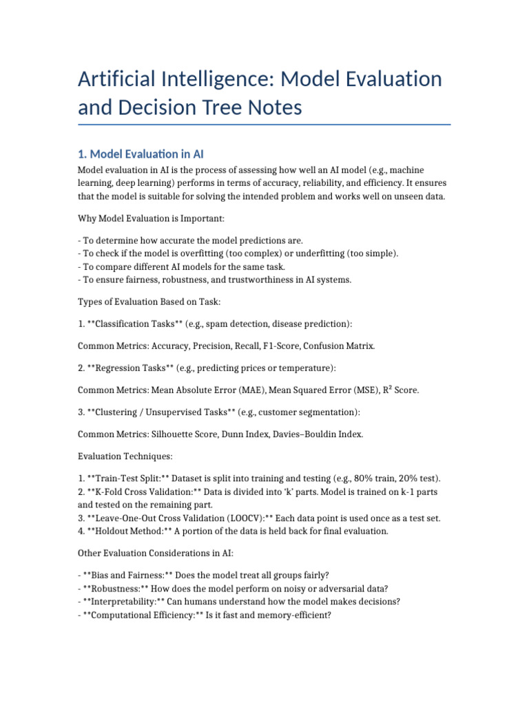 Model Evaluation and Decision Tree Notes | PDF | Cross Validation ...