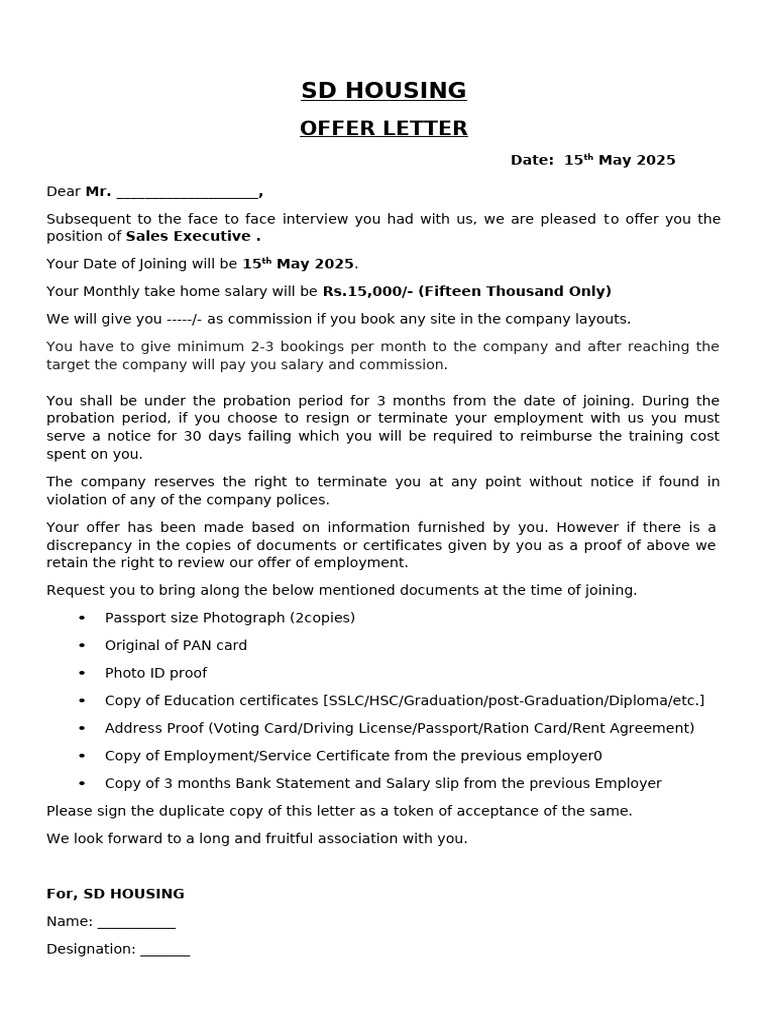 Offer Letter Format 2 | PDF