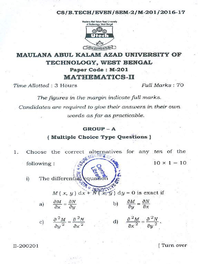 Mathematics II - M201 - 2017 | PDF