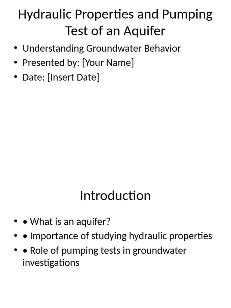 Hydraulic Properties and Pumping Test With Diagrams | PDF