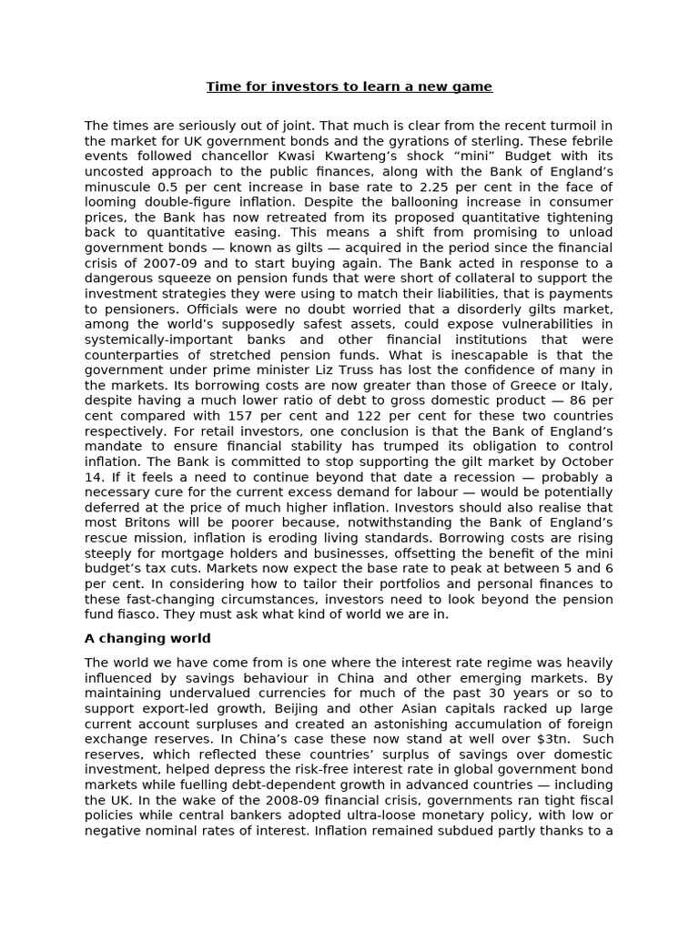 Time For Investors To Learn A New Game | PDF | Cost Of Living | Inflation
