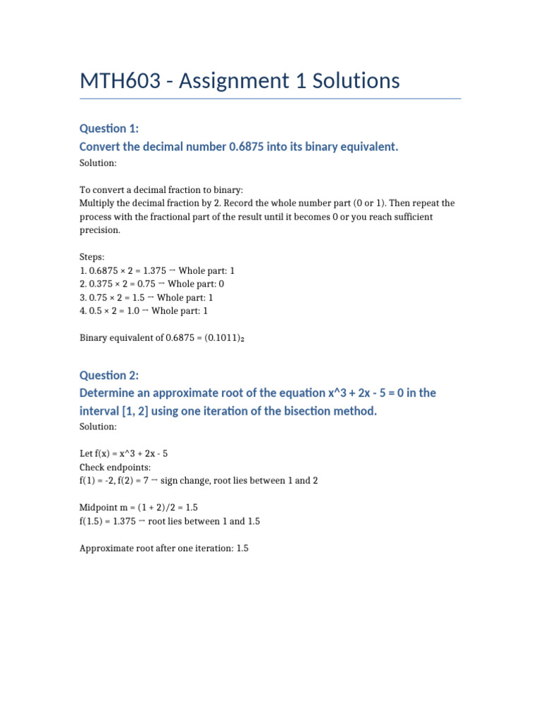 MTH603 Assignment1 All Solutions | PDF