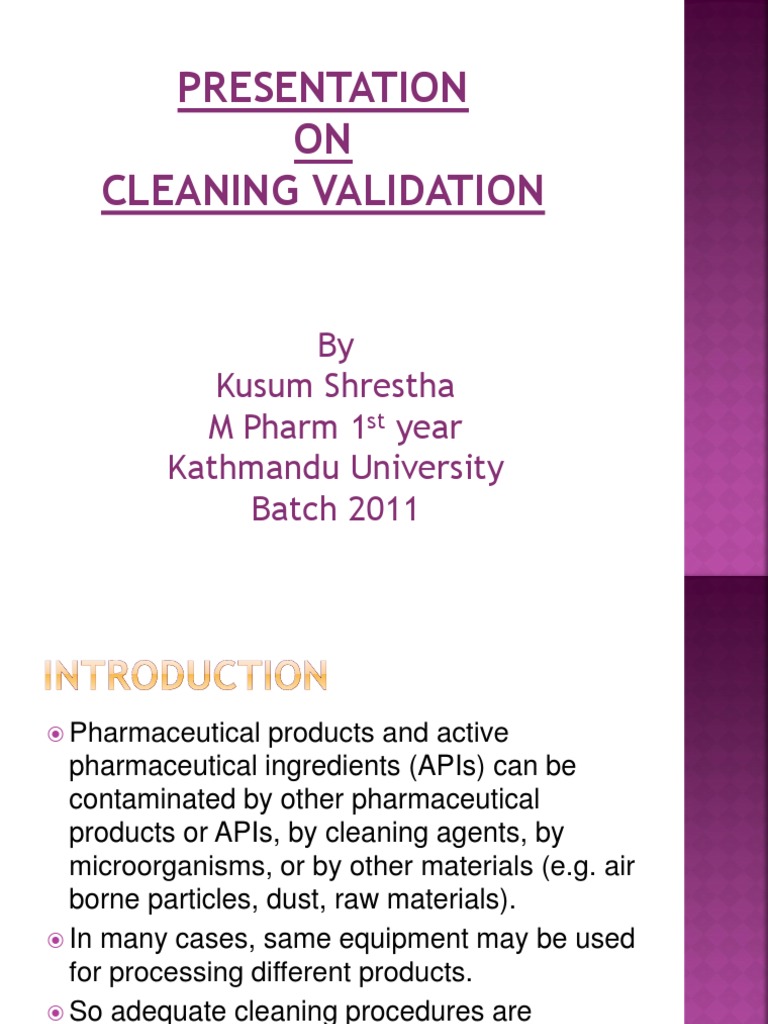 Presentation On Cleaning Validation | PDF | Verification And Validation ...