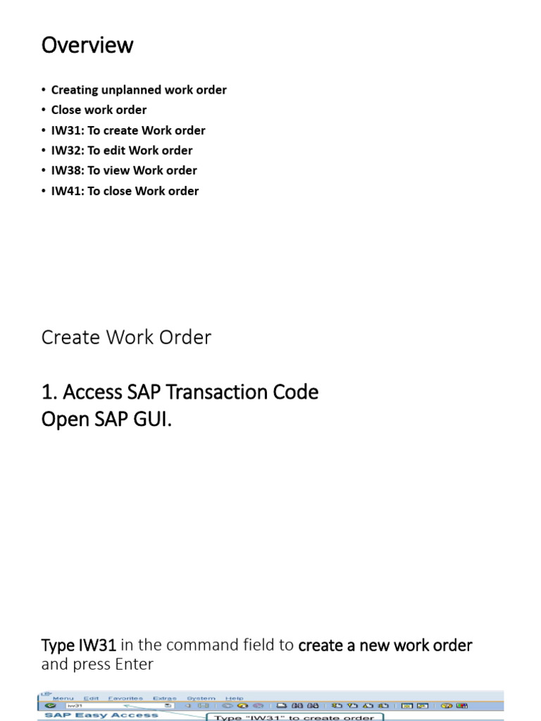 Work Order Creation and Completion | PDF