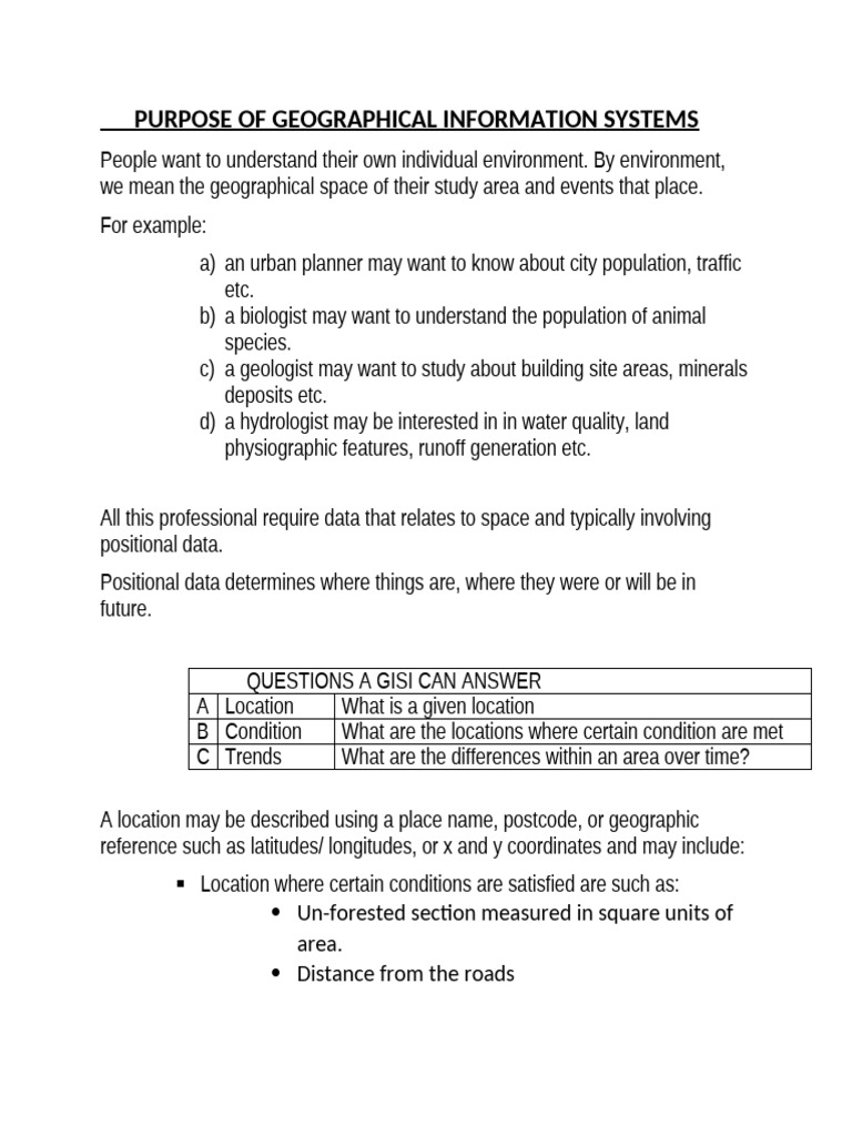 Purpose of Geographical Information Systems | PDF