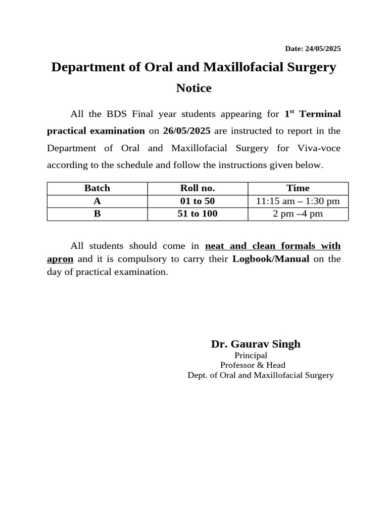 Bds Exam Notice | PDF