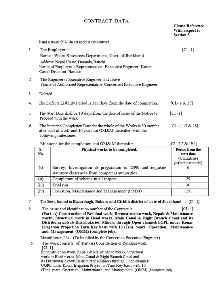 Konar Irrigation Project Contract Details | PDF | Common Law | Justice