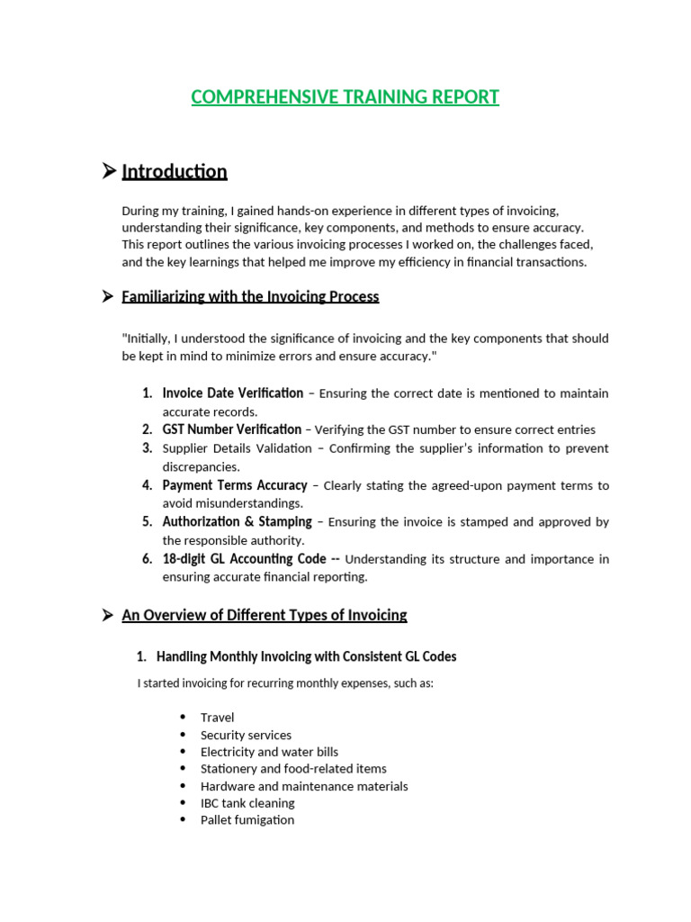 Invoicing Training Report Summary | PDF | Invoice