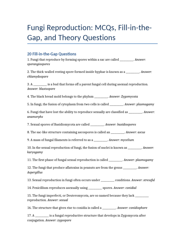 Fungi_Reproduction_Questions | PDF | Fungus | Sexual Reproduction