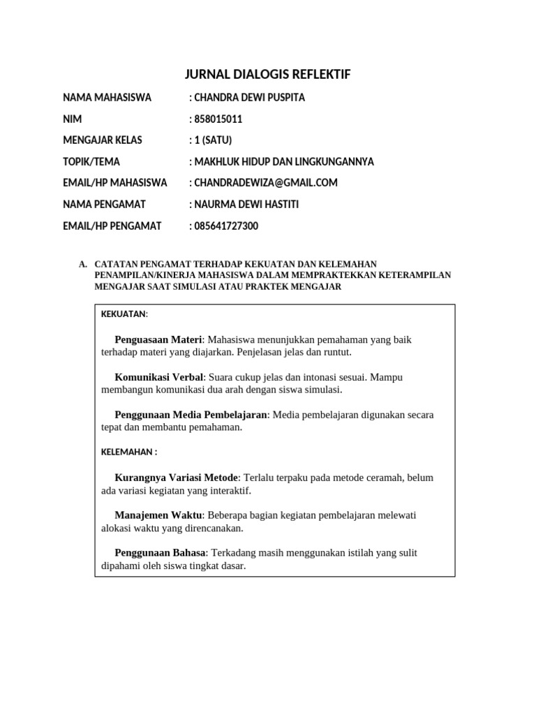 Format Jurnal Dialogis Reflektif | PDF