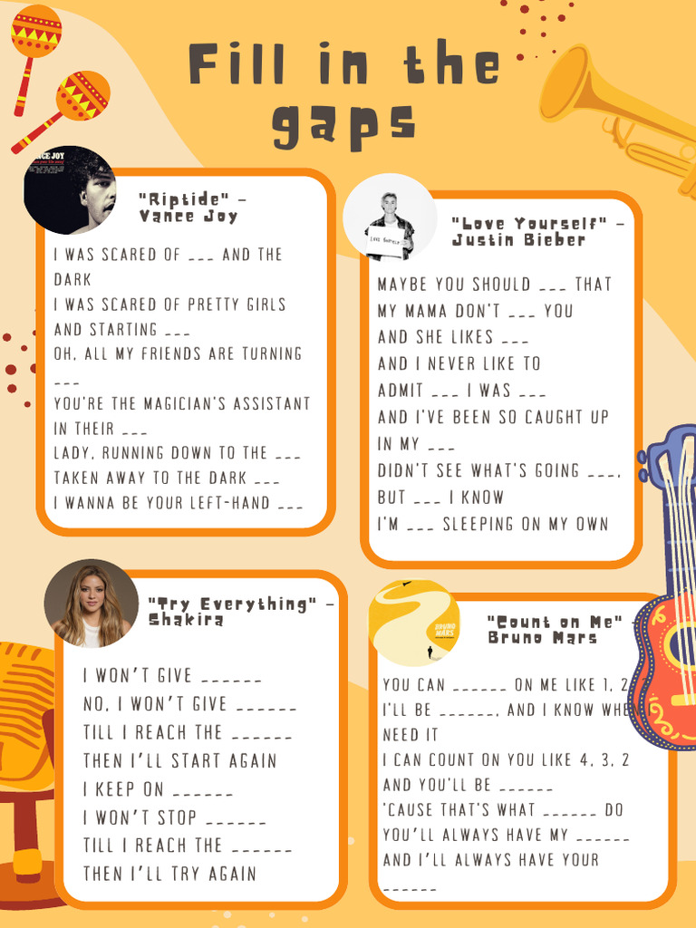 Fill in the Gaps: Song Lyrics Quiz | PDF