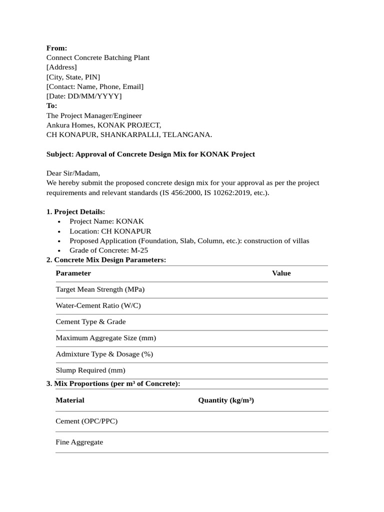 DESIGN MIX APPROVAL FORMAT-1 | PDF