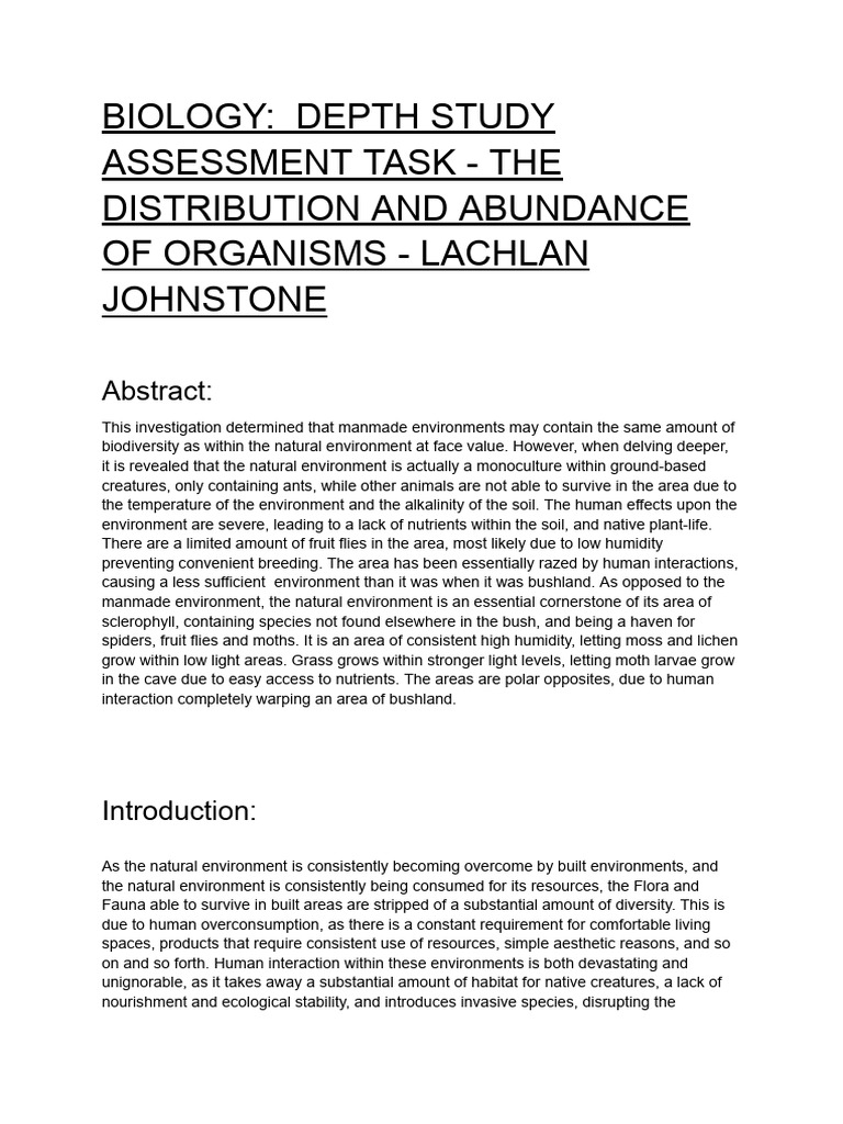 Biology Depth Study - The Distribution and Abundance of Organisms | PDF ...