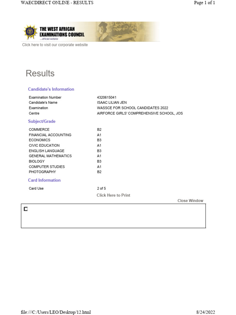 Result WAEC | PDF