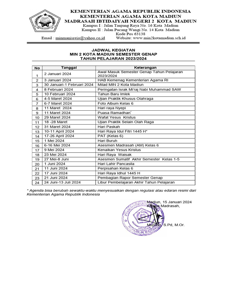Jadwal Kegiatan Semester Genap | PDF